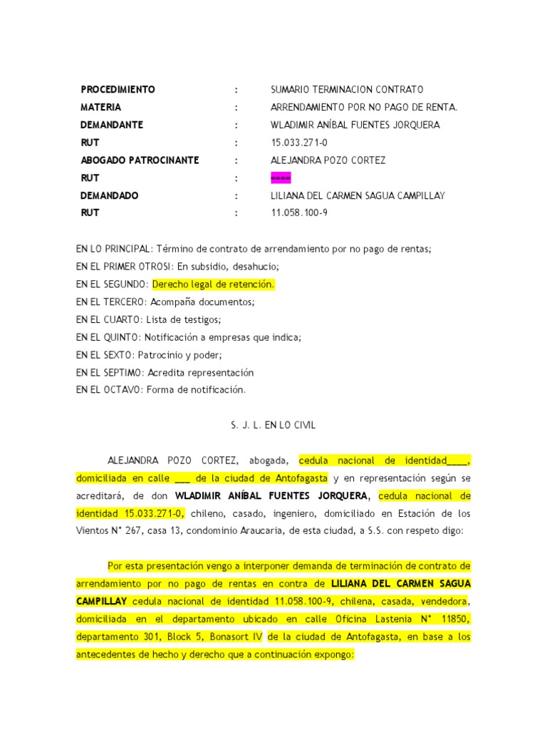 Procedimiento Materia Demandante RUT Abogado Patrocinante RUT Demandado ...
