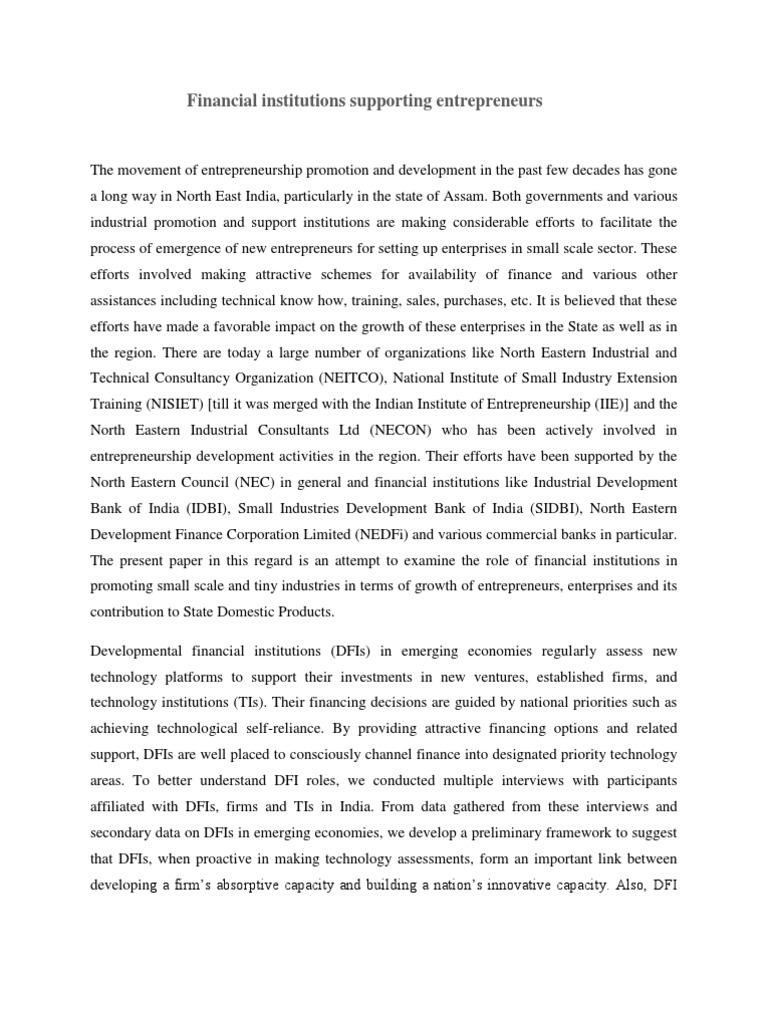 Financial Institutions Supporting Entrepreneurs | PDF ...