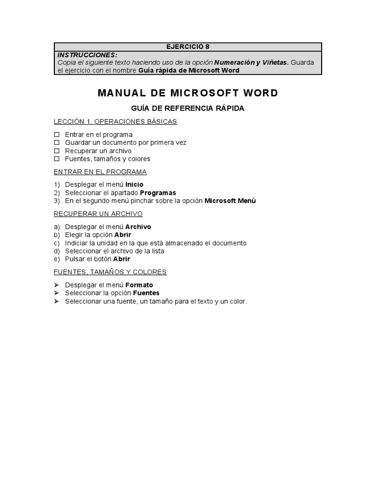 Manual de Microsoft Word: Guía de Referencia Rápida | PDF