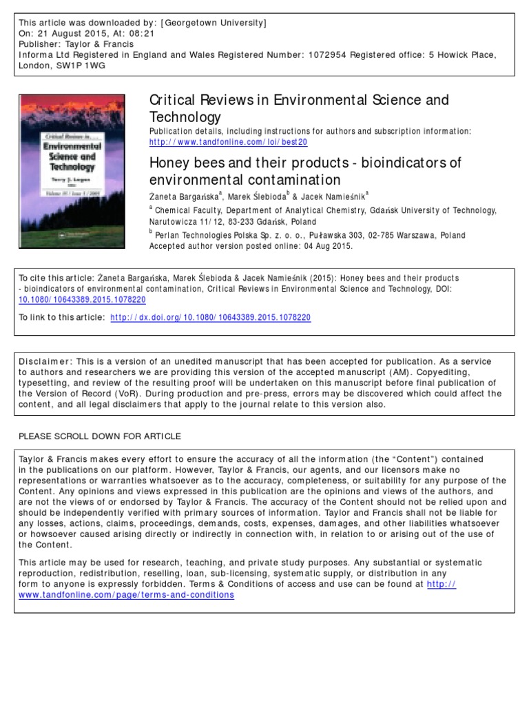 Honey Bees as Environmental Contaminants Indicators | PDF | Honey Bee ...