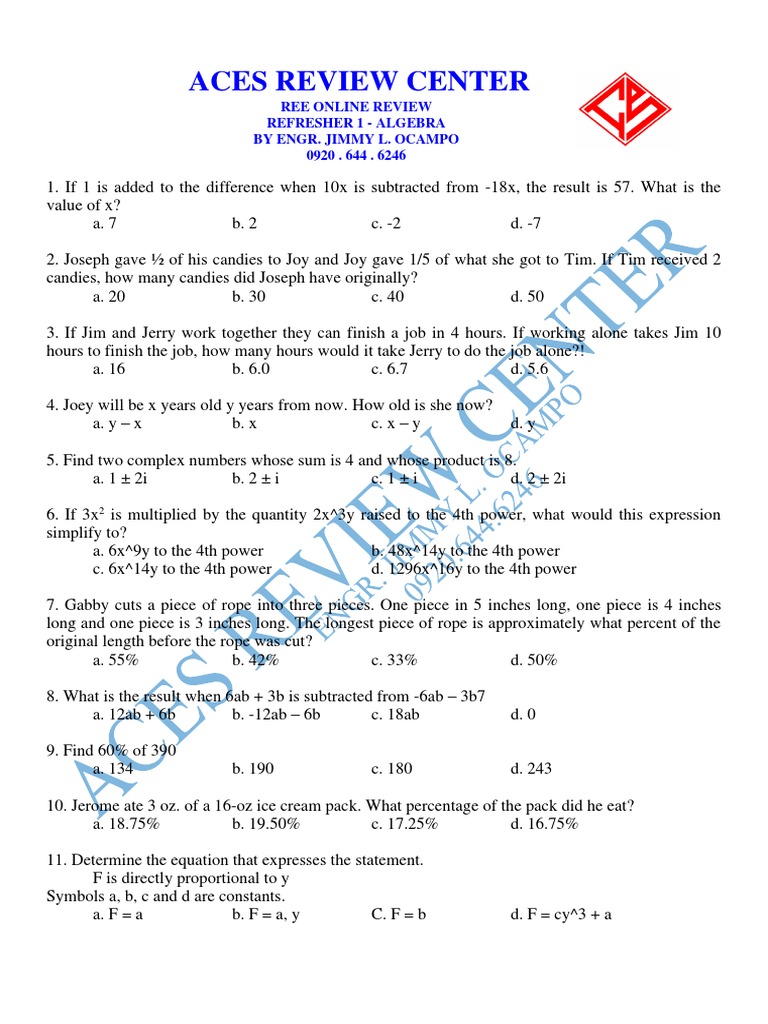Algebra Problem Set with Solutions | PDF