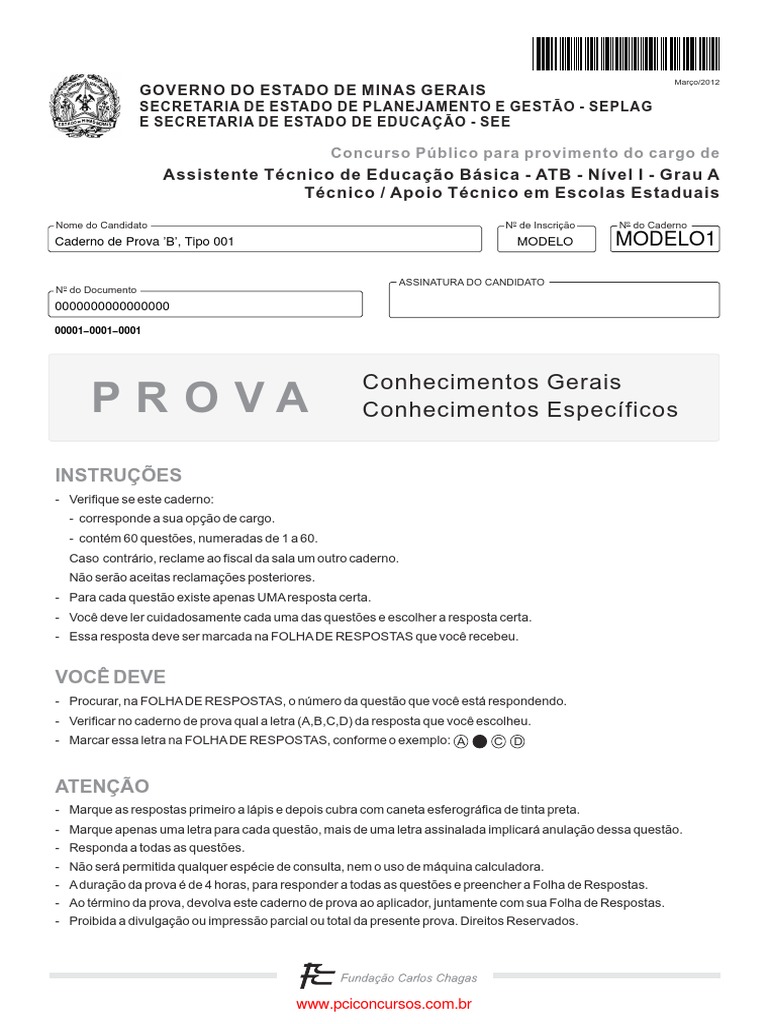 Prova B Tipo 001 | PDF