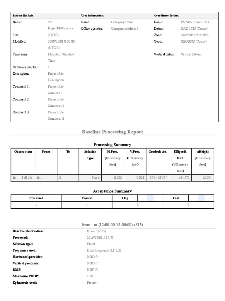 Custom Baseline Processing Report | PDF | Geodesy | Geographic Data And ...