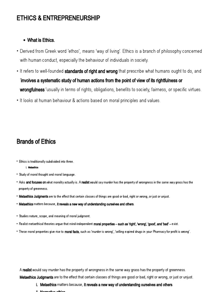 Ethics and Entrepreneurship Guide | PDF | Utilitarianism | Virtue Ethics