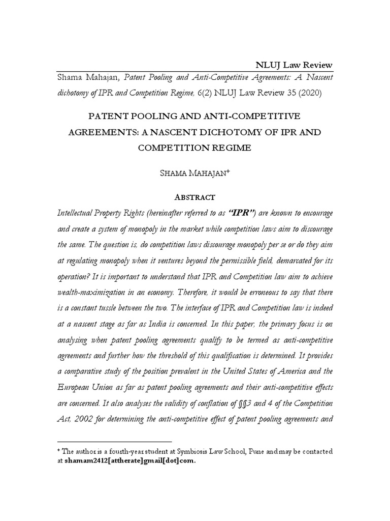 Patent Pooling and Anti-Competitive Nluj | PDF | Competition Law | Patent