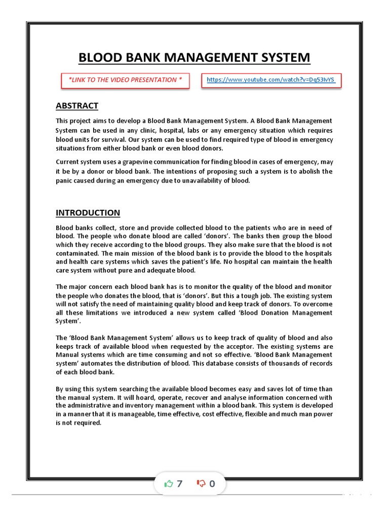 Blood Bank Management System: Link To The Video Presentation | PDF ...