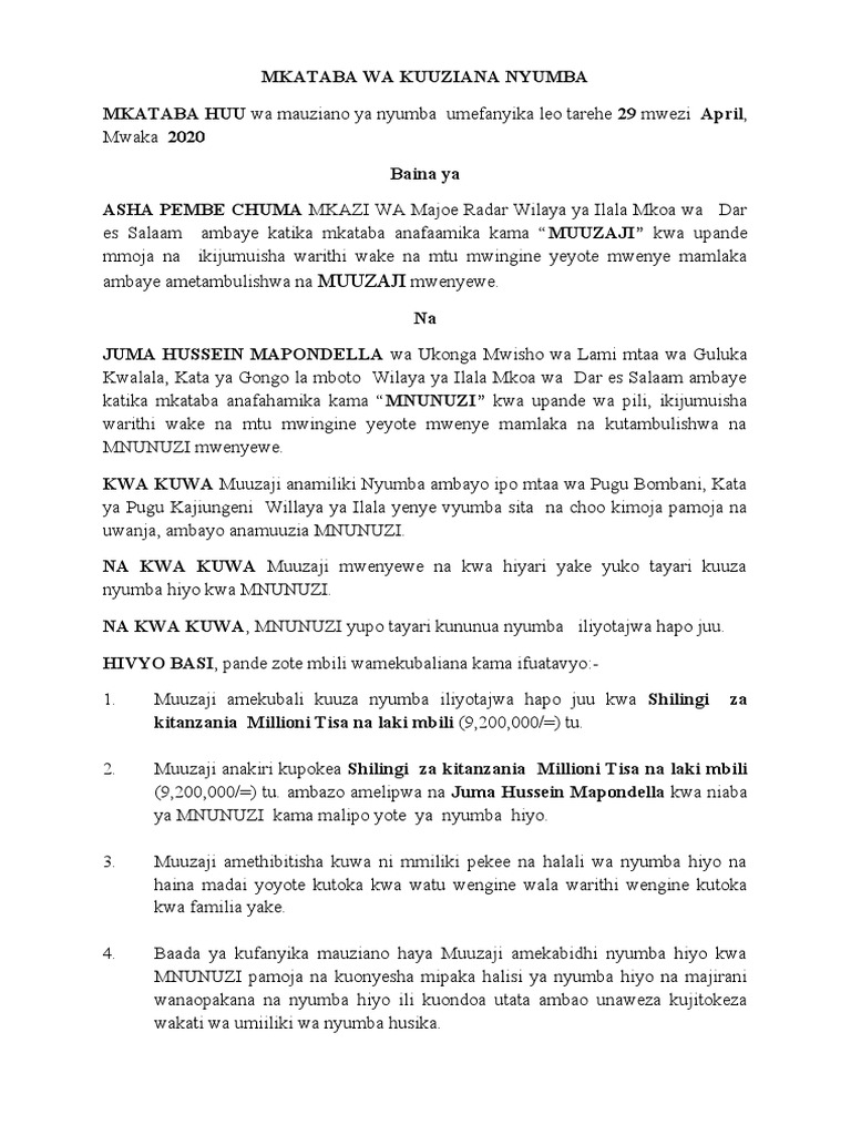 MKATABA WA MAUZIANO YA NYUMBA - Aggrey Wakili | PDF