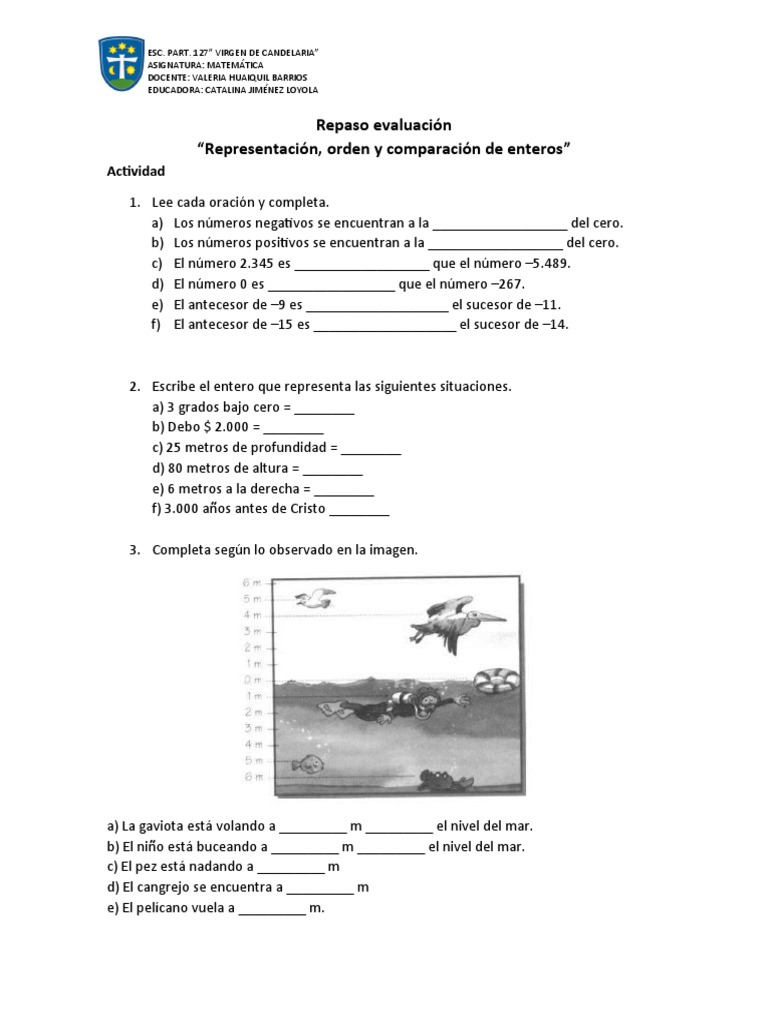 Numeros Enteros 7mo Repaso | PDF | Entero | Teoría de los números