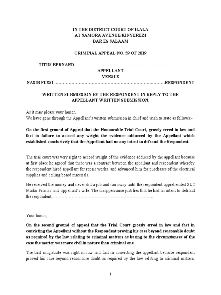 WRITTEN SUBMISSION BY THE Respondent Aggrey Wakili | PDF | Appeal | Common Law