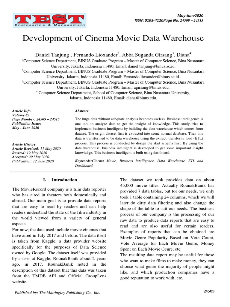 Development of Cinema Movie Data Warehouse: Daniel Tanjung, Fernando ...