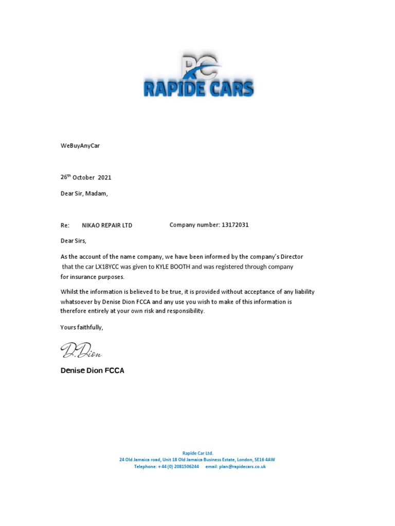 Nikao Repair Ltd. Car Registration Notice | PDF
