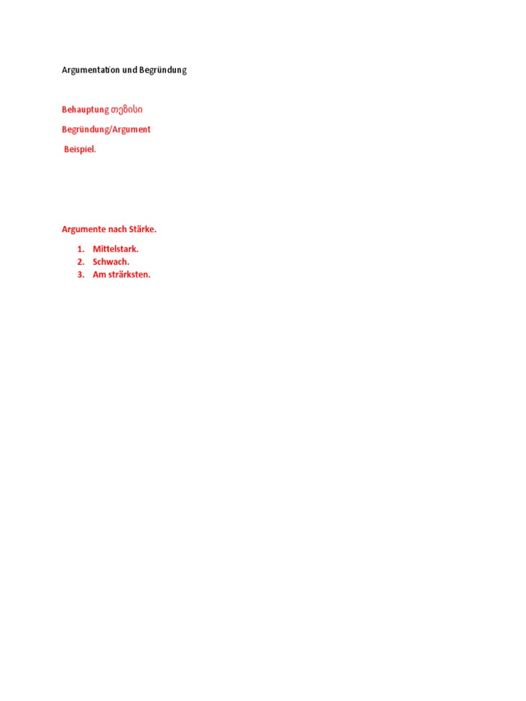 Behauptung თეზისი Begründung/Argument Beispiel | PDF