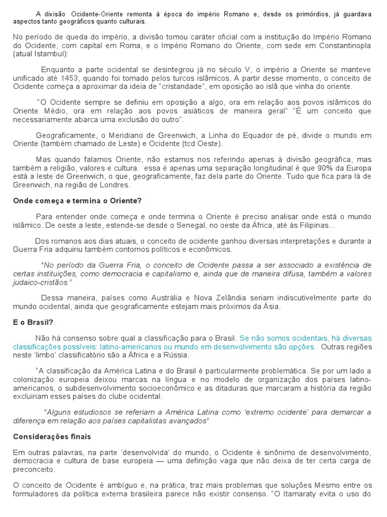 A evolução do conceito de Ocidente e Oriente desde a Antiguidade Romana ...