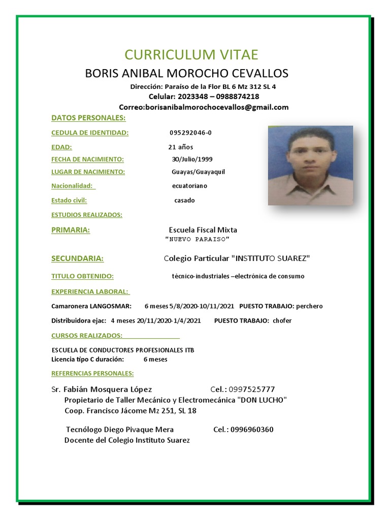 Curriculum Vitae: Boris Anibal Morocho Cevallos | PDF
