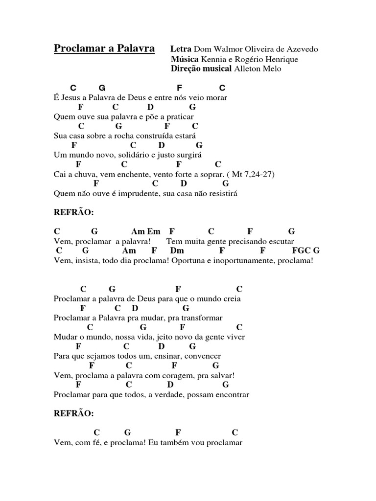 letra-cifrada-da-musica-proclamar-a-palavra | PDF