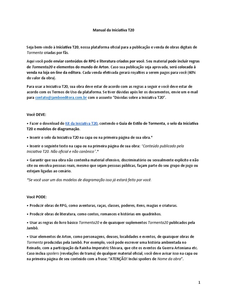 Iniciativa T20 - Manual | PDF