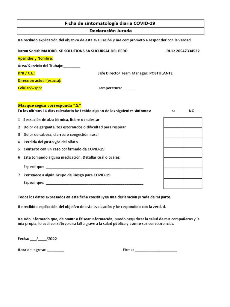 Formato - Ficha Sintomatologica RM 1275-2021 | PDF