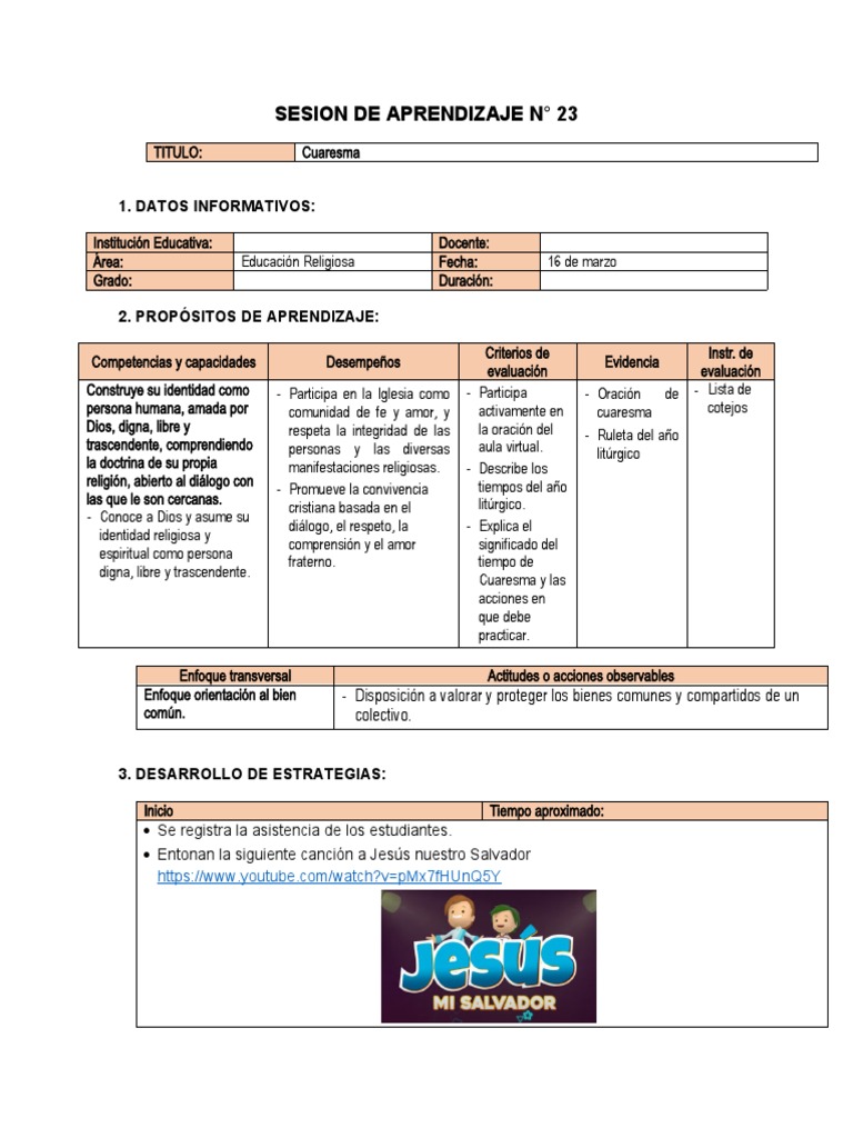 Sesion de Aprendizaje #23: 1. Datos Informativos | PDF | Oración | Prestado