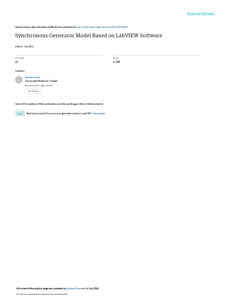 Synchronous Generator Model Based On Labview Software July 2013 Pdf