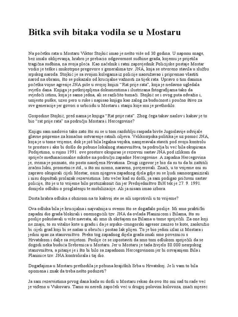 Bitka Svih Bitaka Vodila Se U Mostaru | PDF