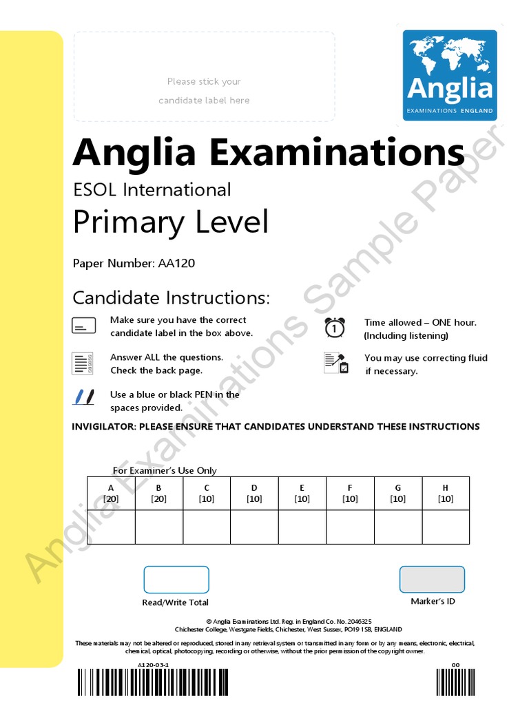 Anglia Examinations: Sample Paper | PDF