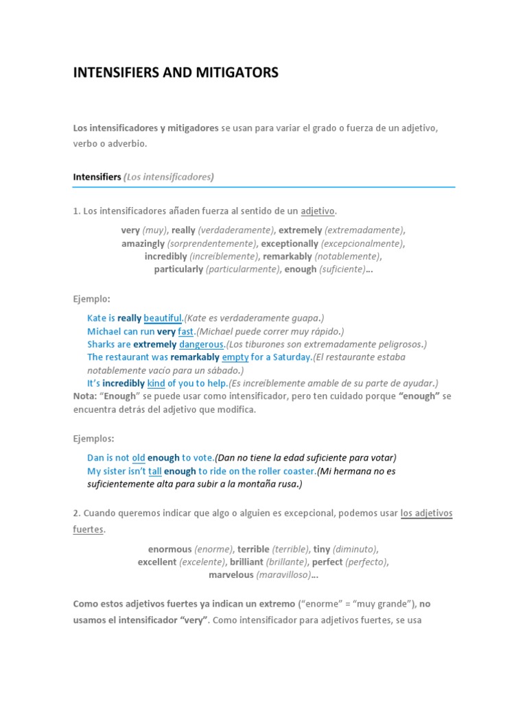 Intensifiers and Mitigators | PDF | Lingüística