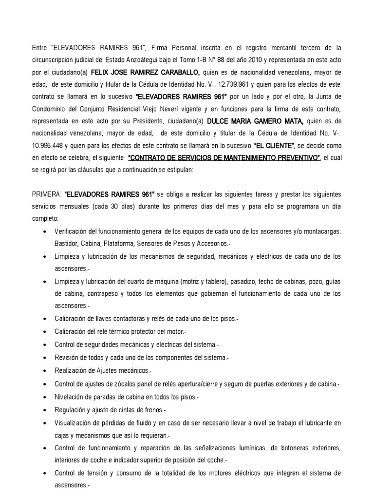 Modelo de Contrato Ascensores 2022 | PDF | Ascensor | Relé