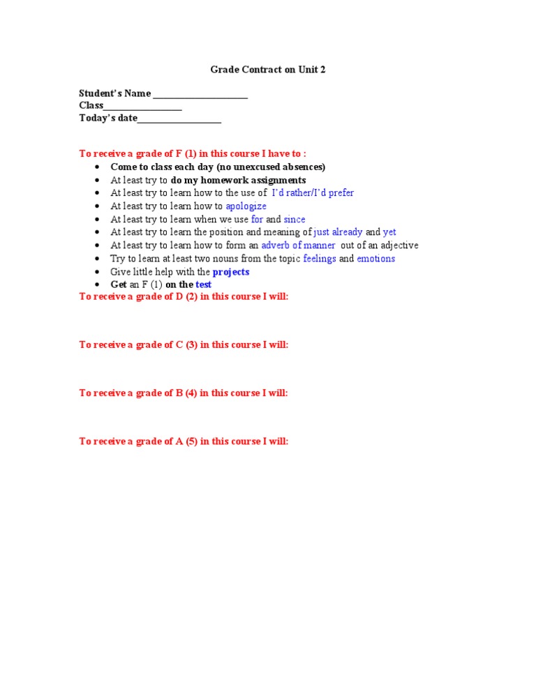 Grade Contract On Unit 2 | PDF