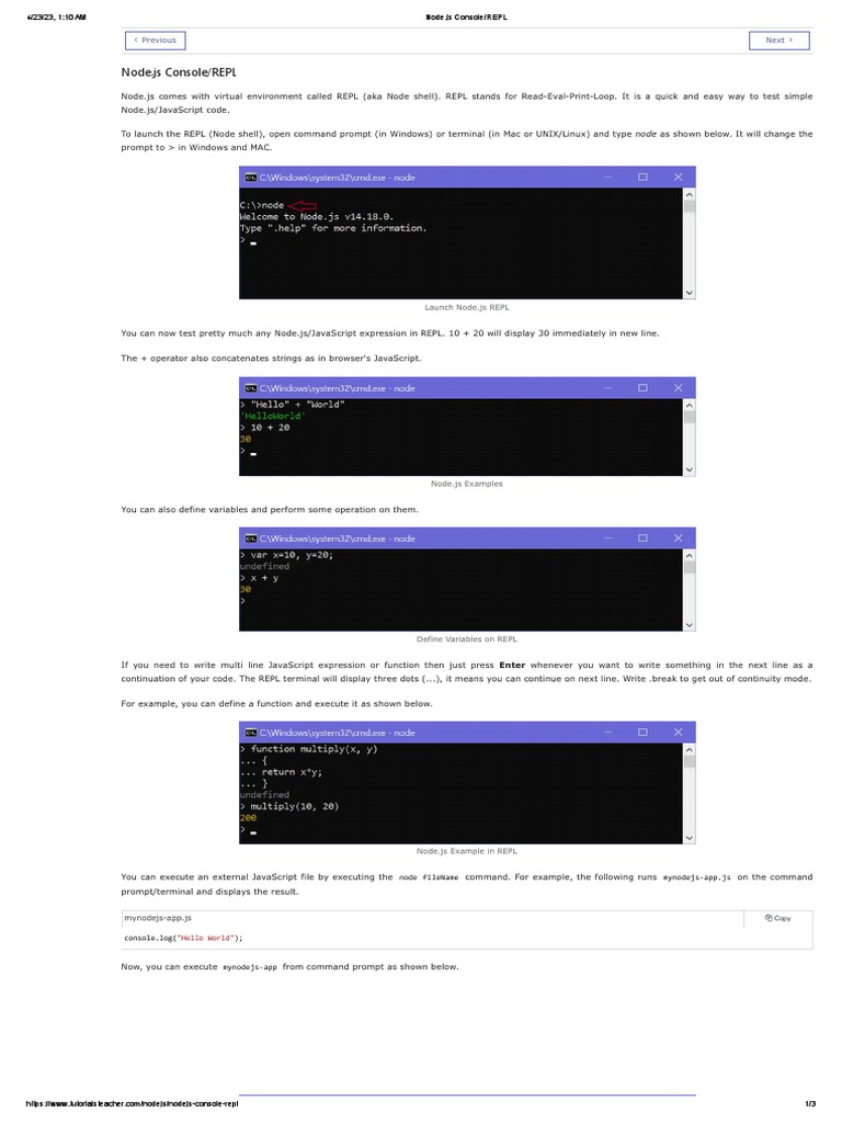 Node Js Console Repl Pdf Command Line Interface Java Script
