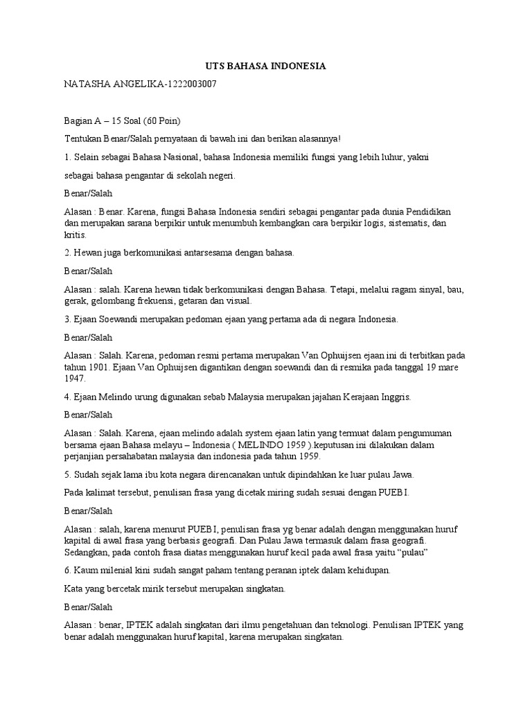Uts Bahasa Indonesia Natasha | PDF