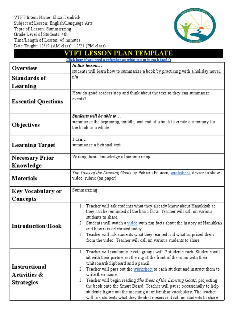 Holiday Book Lesson Plan | PDF | Rubric (Academic) | Lesson Plan