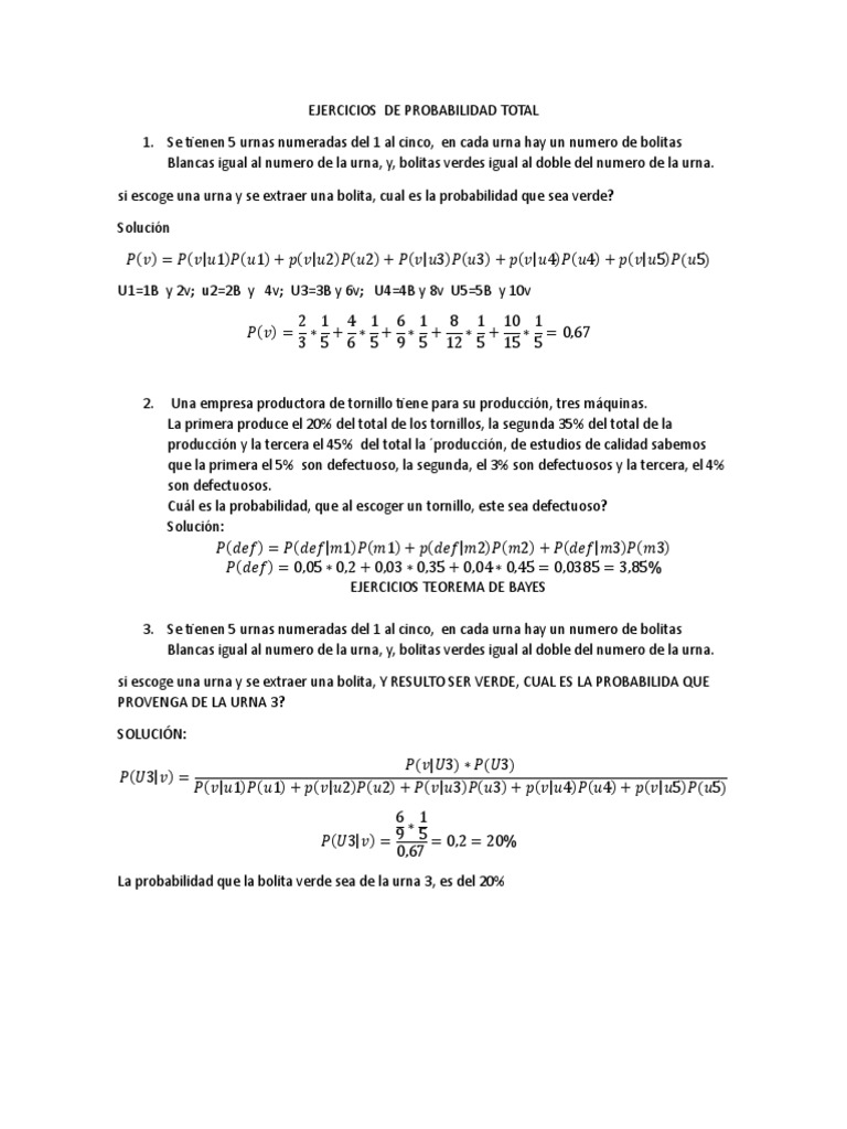 Ejercicios de Probabilidad Total | Descargar gratis PDF | Probabilidades y estadísticas ...