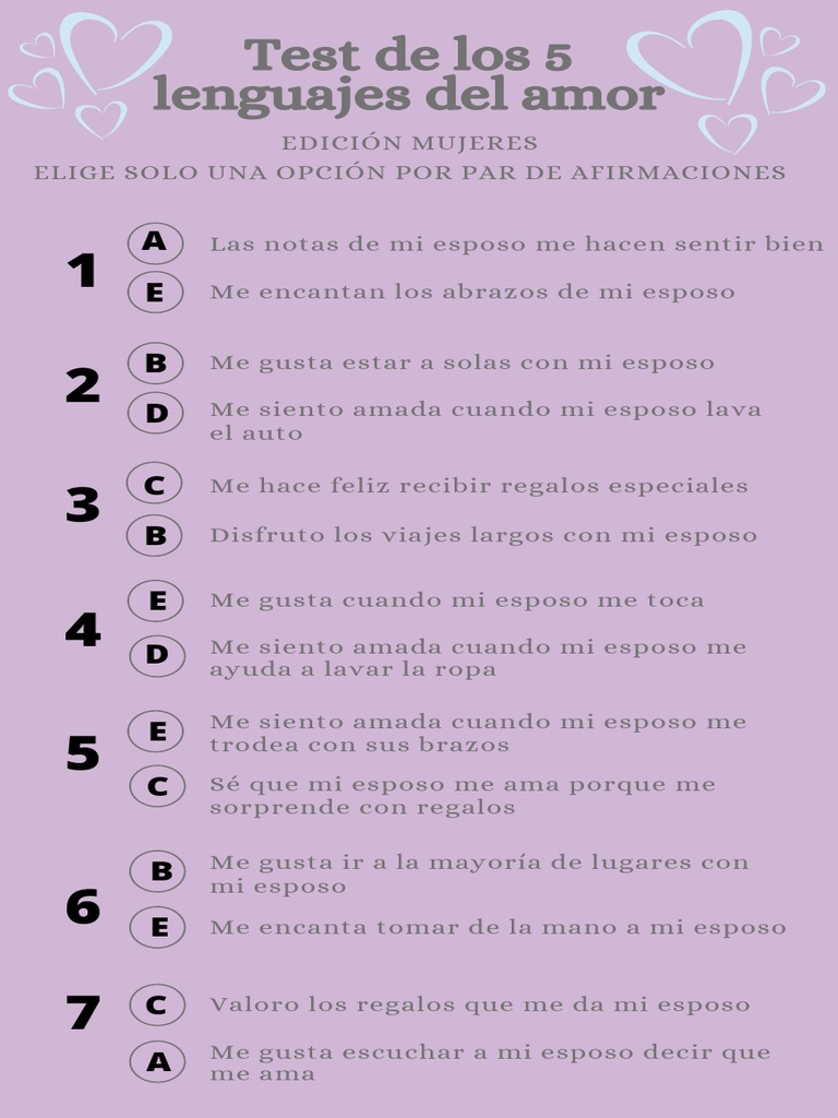 Test de los 5 lenguajes del amor | PDF | Amor