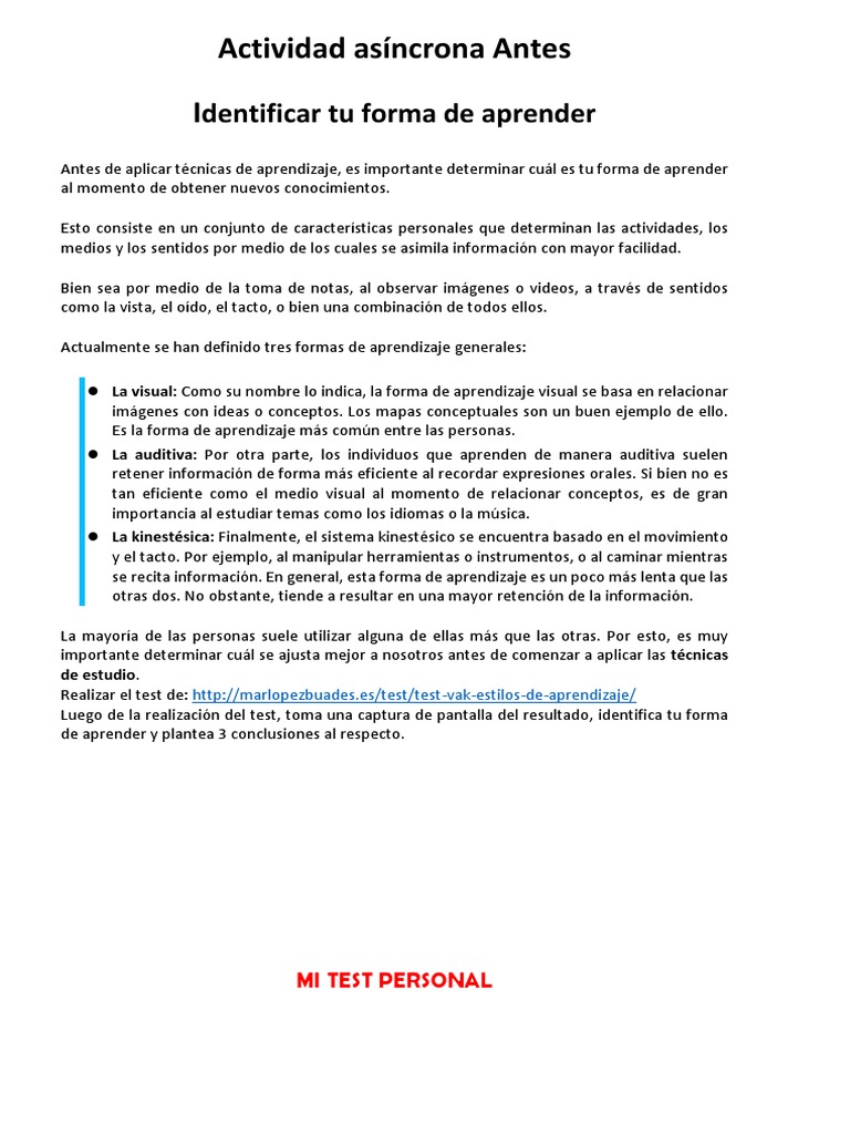 .Actividad - Identifica Tu Forma de Aprender | PDF