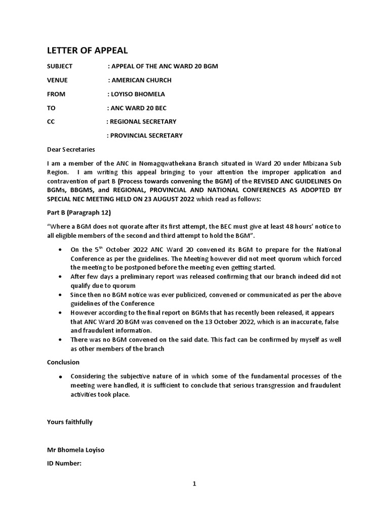 Anc - Letter of Appeal | PDF