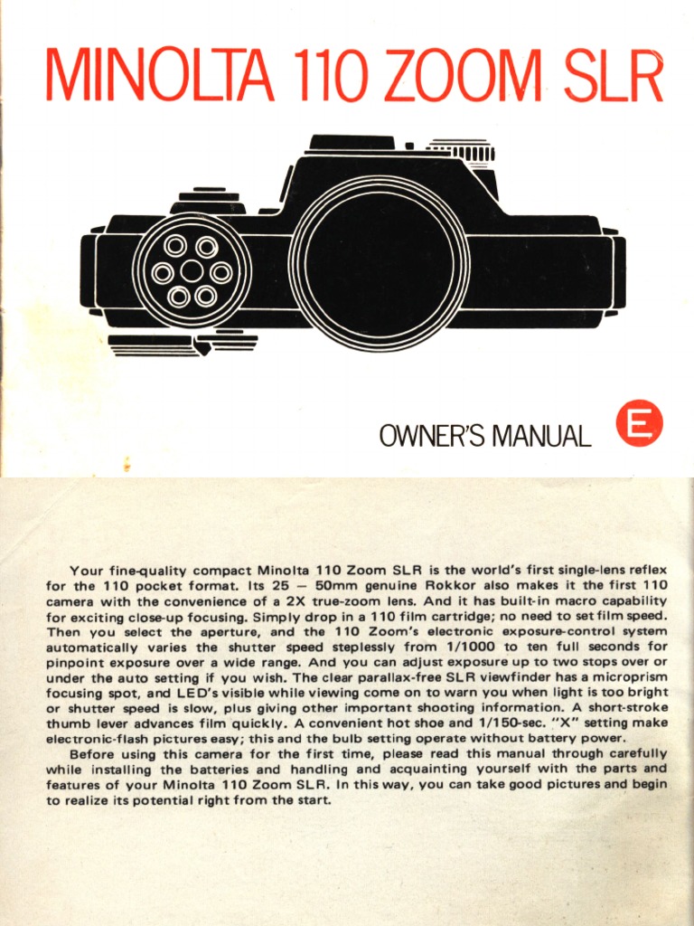 Minolta 110 SLR: Owner'S Manual | PDF