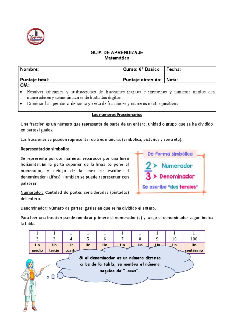 GUÍA DE APRENDIZAJE 6to Basico | PDF | Sustracción | Números