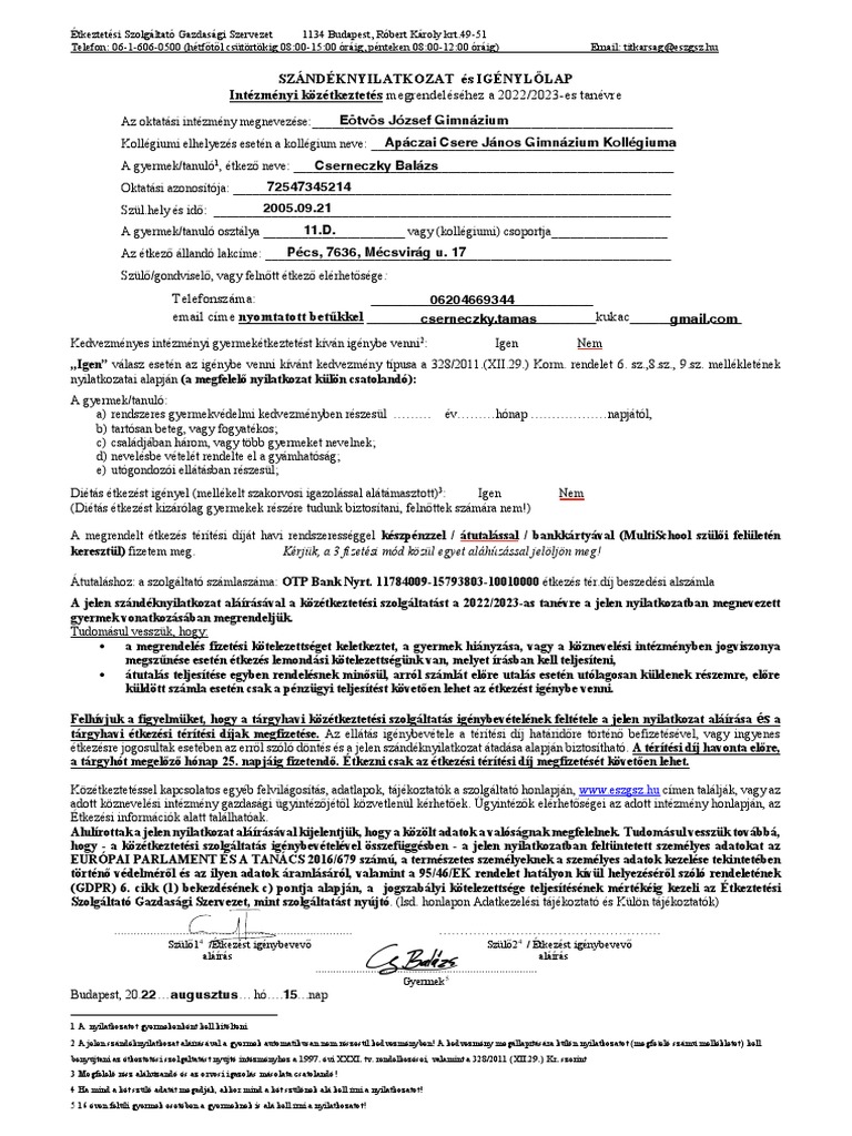 Telefonszáma: - Email Címe Nyomtatott Betűkkel - Kukac | PDF