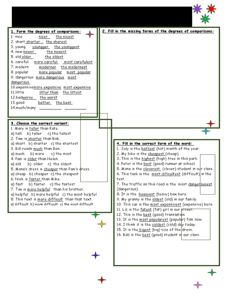 Form The Degrees of Comparisons: 2. Fill in The Missing Forms of The Degrees of Comparisons | PDF