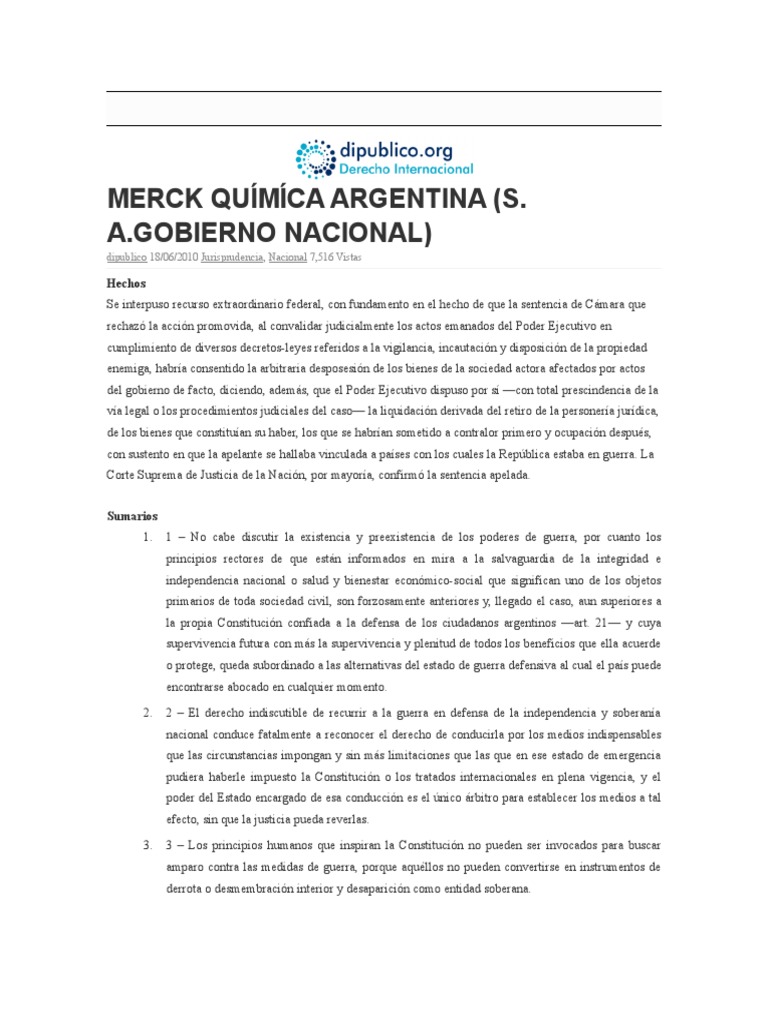 Caso Merck Derecho Internacional Publico) | PDF | Ciencias sociales | Derecho