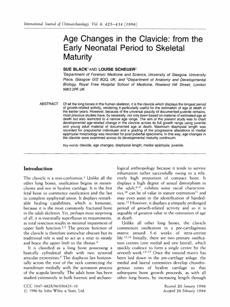 Clavícula BLACK and SCHEUER Age Changes in The Clavicle From The Editado | PDF