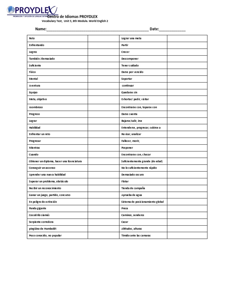 Vocabulary Test Unit 5 World English 2 | PDF