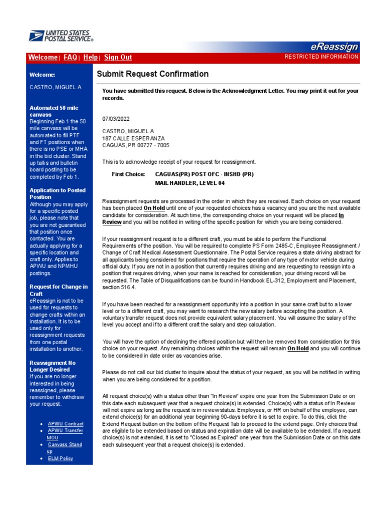 Ereassign Submission Confirmation | PDF