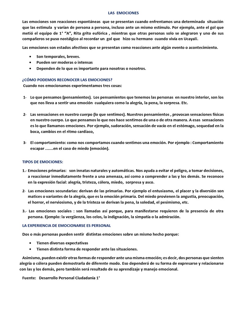 Las Emociones | Descargar gratis PDF | Las emociones | Temor