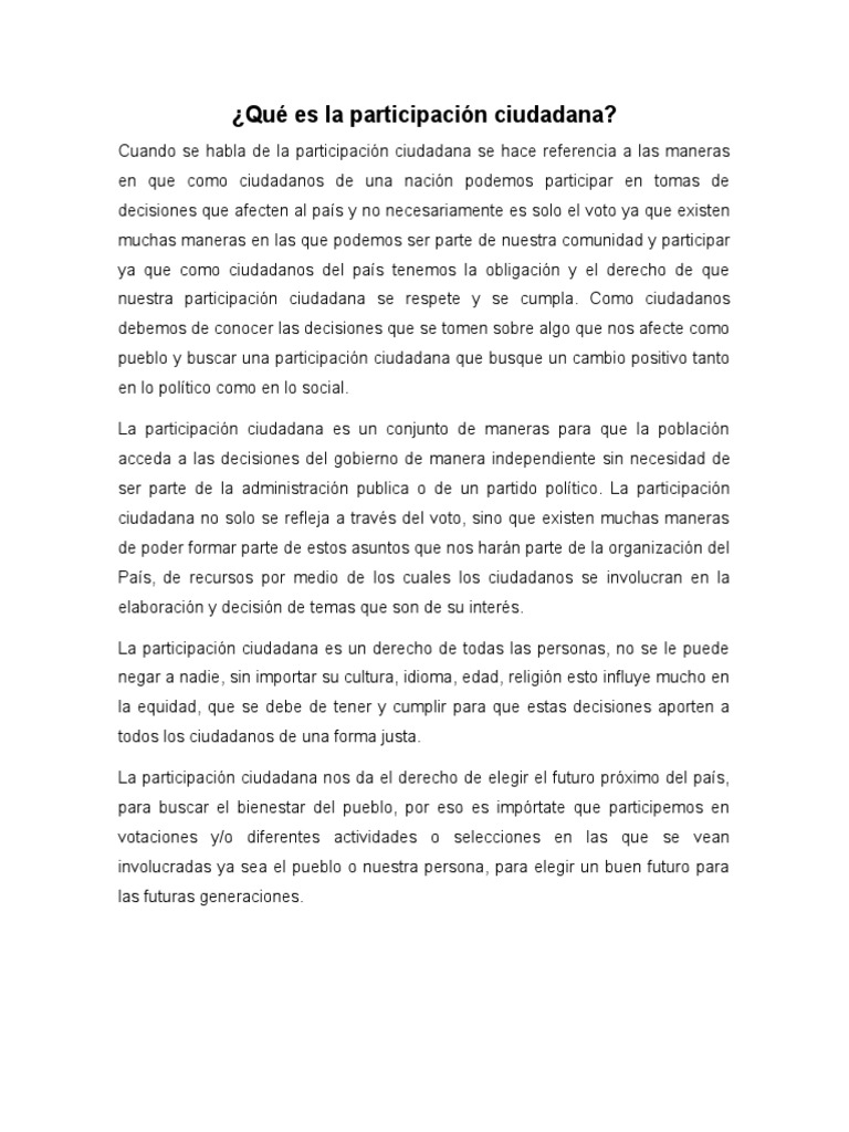 Qué Es La Participación Ciudadana | PDF
