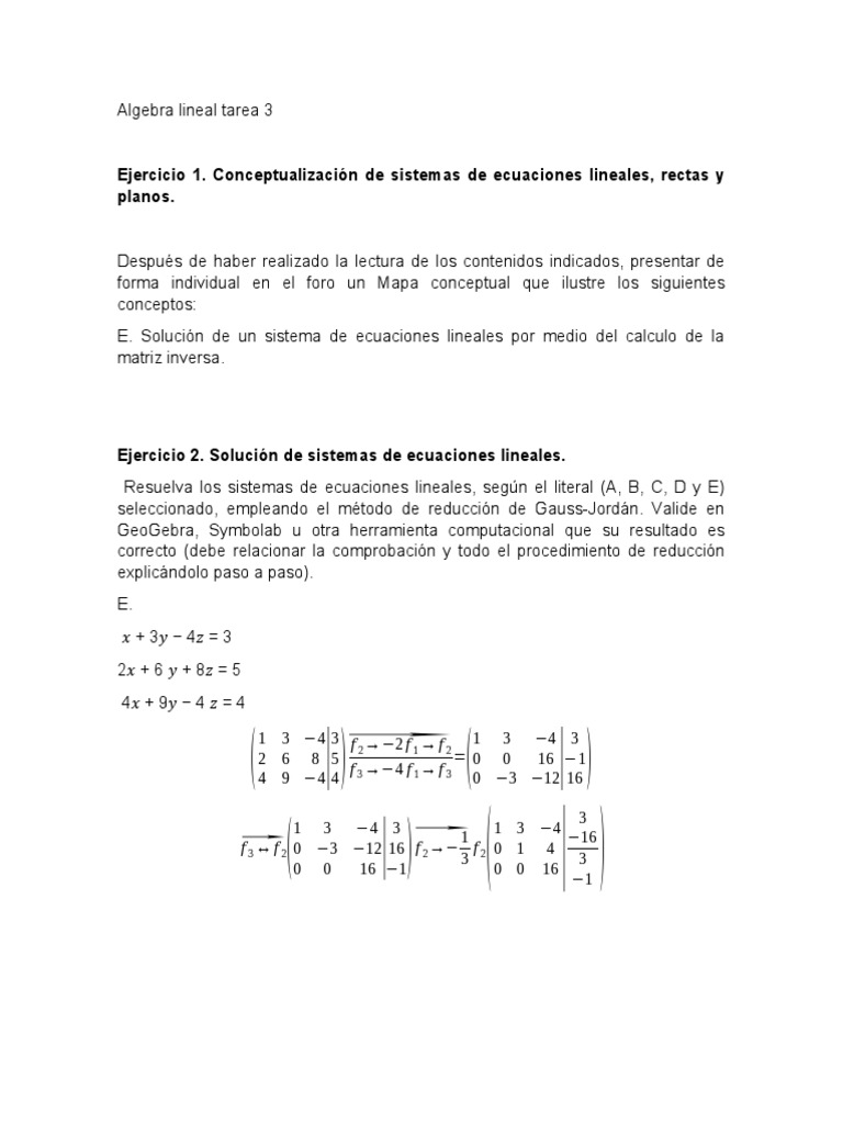 Algebra Lineal Tarea 3 | PDF | Ecuaciones | Sistema de ecuaciones lineales