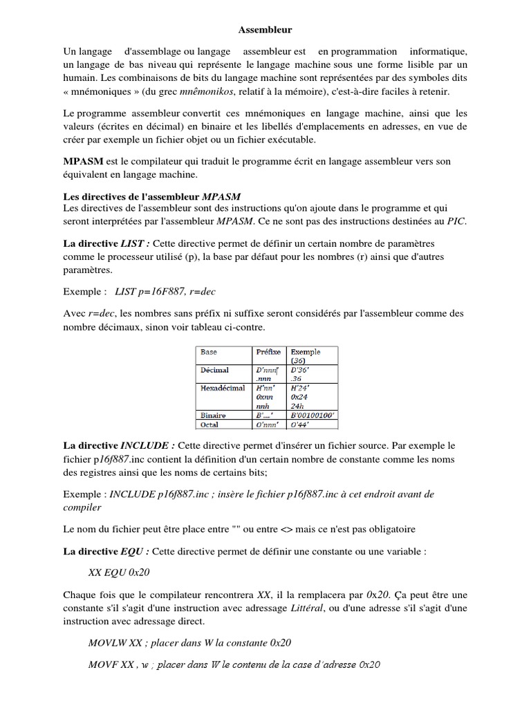 Directives Assembleur | PDF