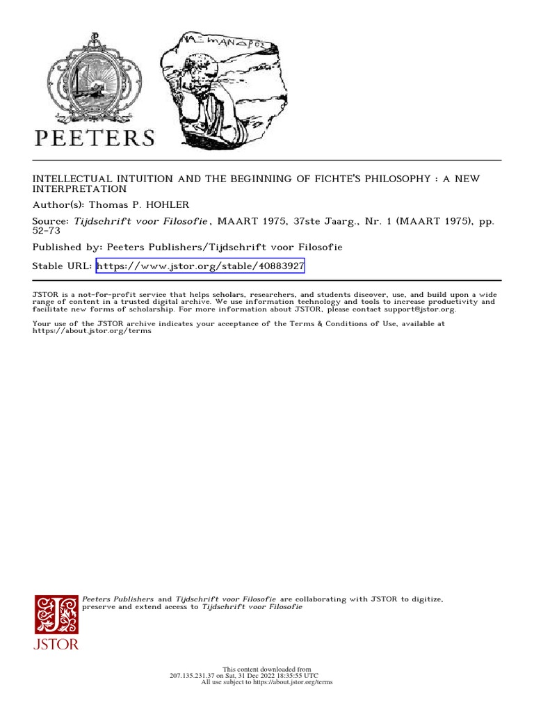 Intellectual Intuition Fichte | PDF | Georg Wilhelm Friedrich Hegel | Logic