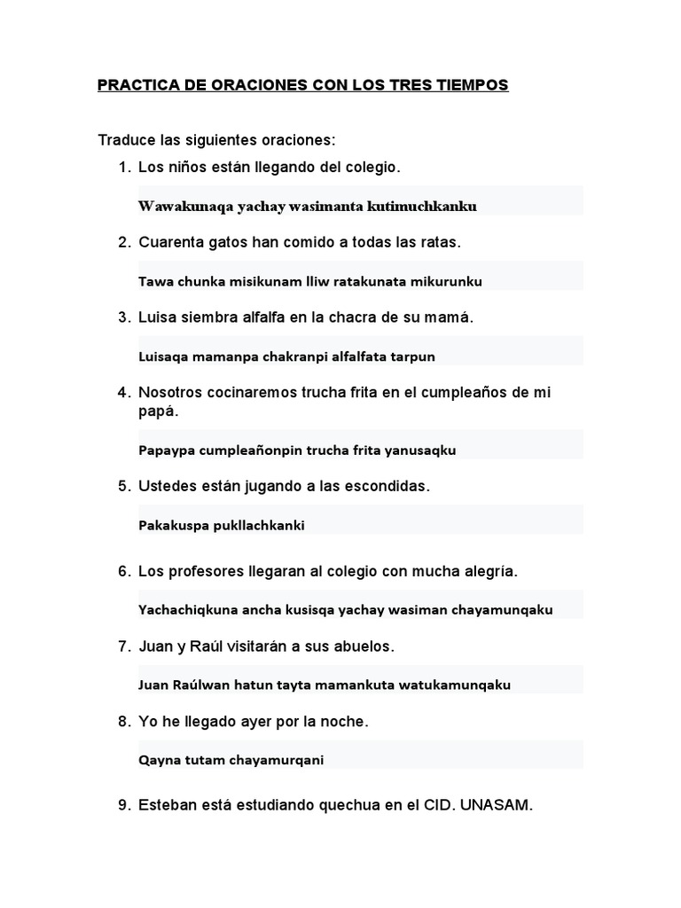 Practica de Oraciones Con Los Tres Tiempos | PDF