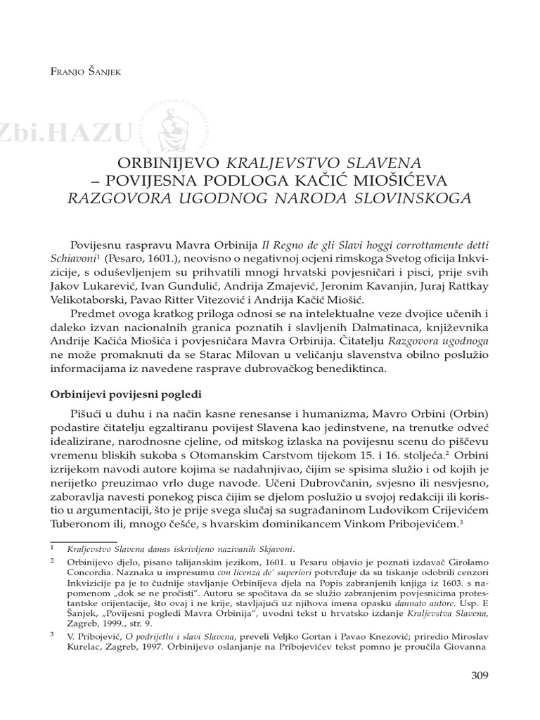 Orbinijevo Kraljevstvo Slavena Povijesna Podloga Kaèiæ Mio Iæeva Razgovora Ugodnog Naroda ...